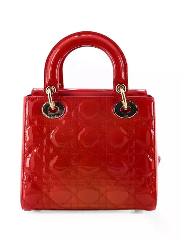 Dior Cannage Quilt Patent Small Satchel - Red