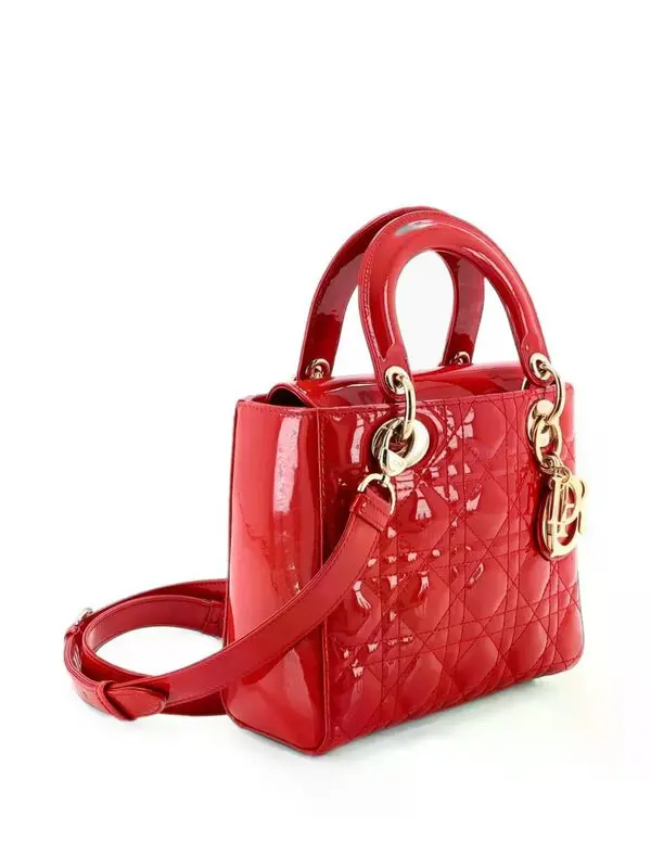 Dior Cannage Quilt Patent Small Satchel - Red