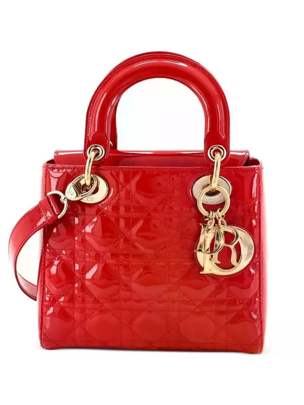 Dior Cannage Quilt Patent Small Satchel - Red