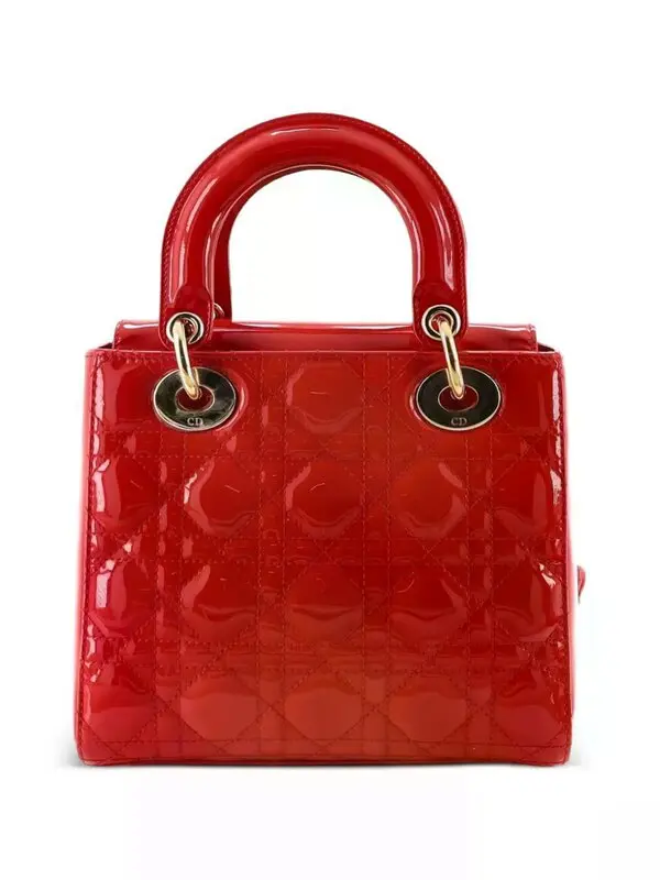 Dior Cannage Quilt Patent Small Satchel - Red