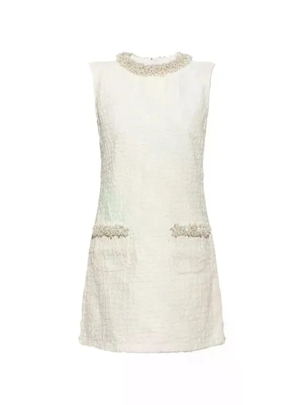 SELF-PORTRAIT Textured Denim Pearl-trimmed Mini Dress