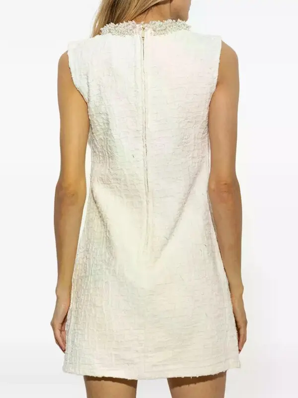 SELF-PORTRAIT Textured Denim Pearl-trimmed Mini Dress