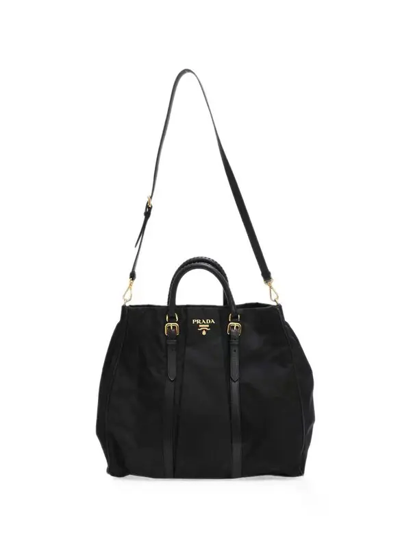 Prada Braided Handle Tessuto Shoulder Bag - Black