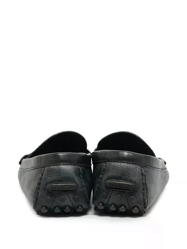 LOUIS VUITTON Damier Graphite Canvas Hockenheim Loafers - Black
