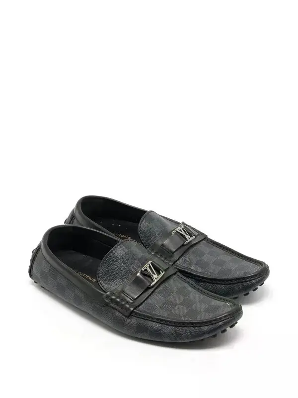LOUIS VUITTON Damier Graphite Canvas Hockenheim Loafers - Black