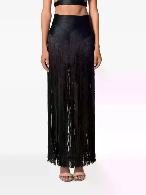 NORINA ST Fringe-trimmed Cutout Skirt Set - Black