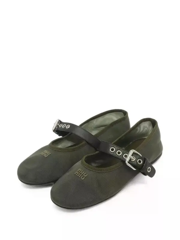 Miu Miu Logo-embroidered Mesh Ballet Flats - Green