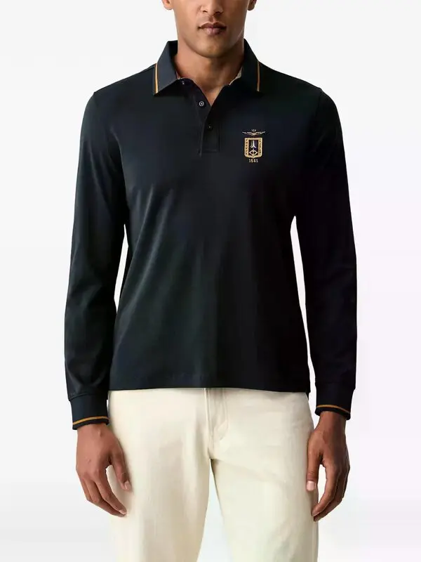 AERONAUTICA MILITARE Embroidered-logo Long-sleeve Polo Shirt - Black