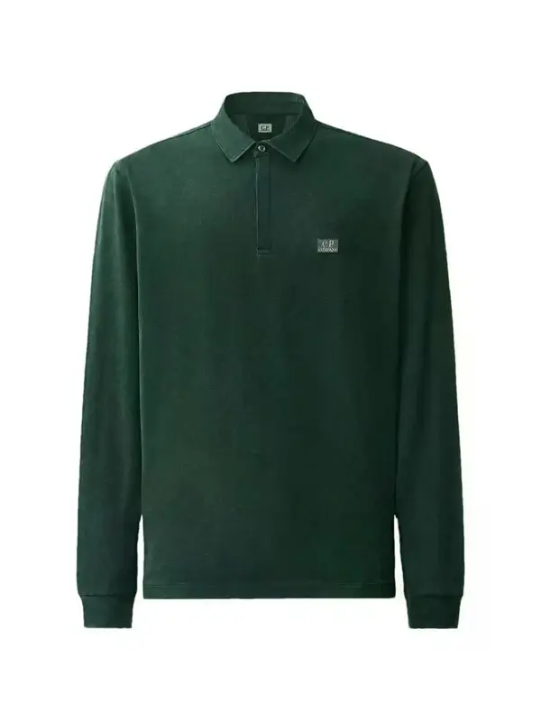 C.P. COMPANY Stretch Piquet Long Sleeve One-button Polo - Green