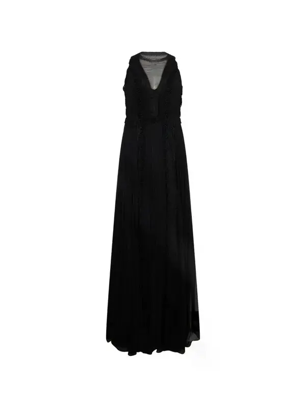 Alberta Ferretti Lace-trimmed Pleated Maxi Dress
