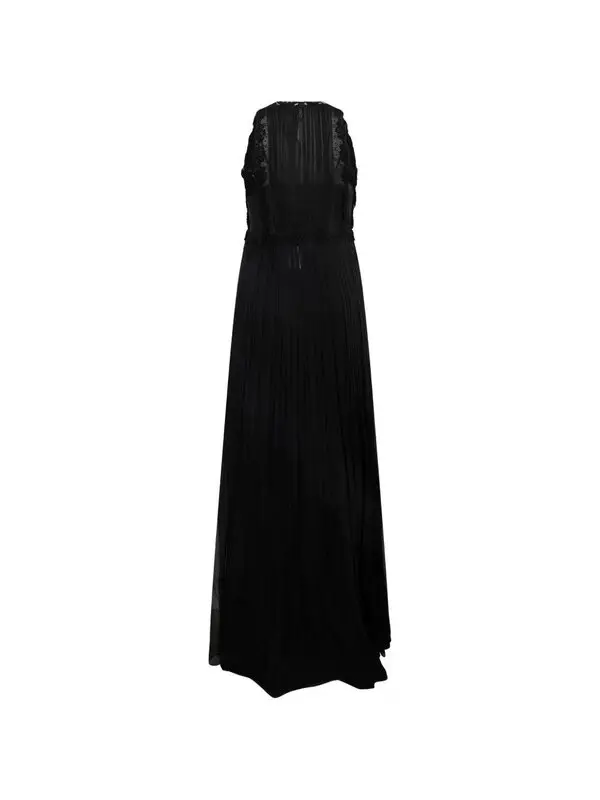 Alberta Ferretti Lace-trimmed Pleated Maxi Dress