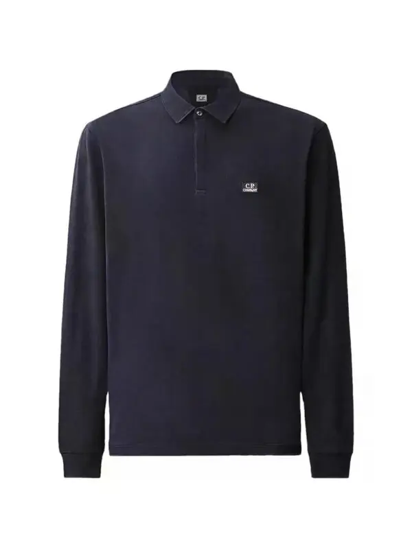 C.P. COMPANY Stretch Piquet Long Sleeve One-button Polo - Blue