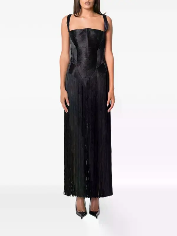 NORINA ST Fringe-trimmed Corset Maxi Dress