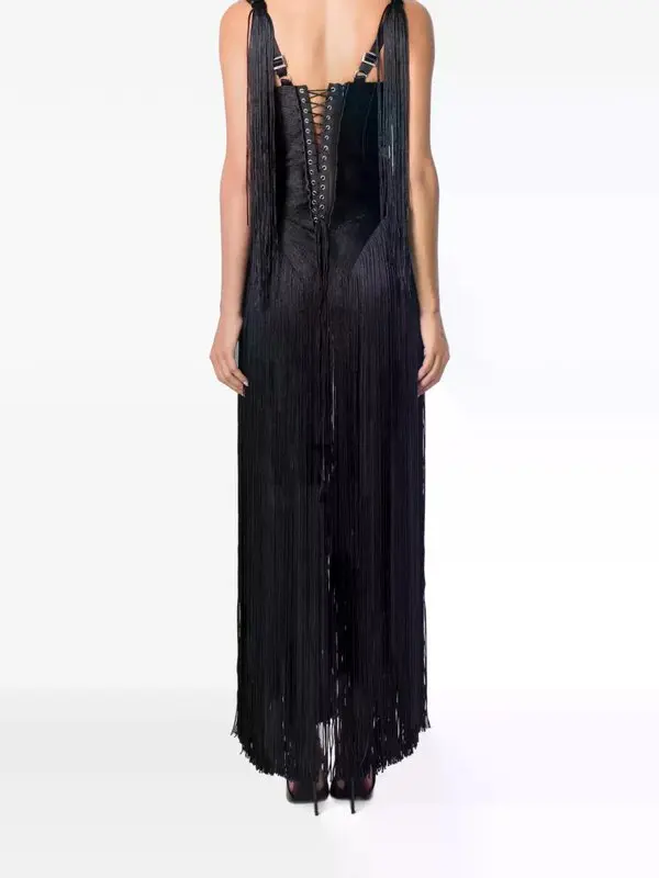NORINA ST Fringe-trimmed Corset Maxi Dress
