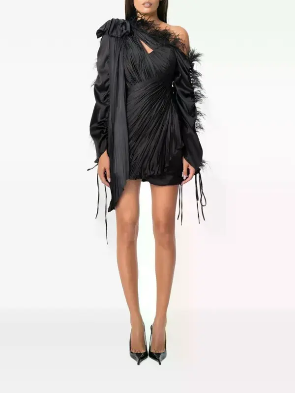 NORINA ST Jamila Feather-trim Ruched Mini Dress