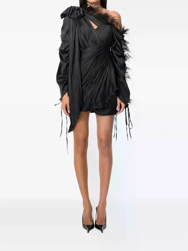 NORINA ST Jamila Feather-trim Ruched Mini Dress