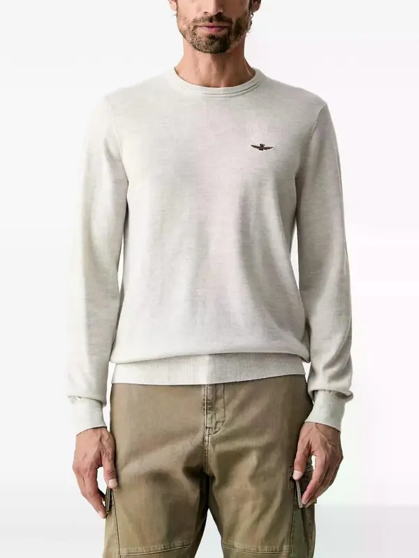 AERONAUTICA MILITARE Logo-embroidered Crew-neck Fine-knit Top - Neutrals