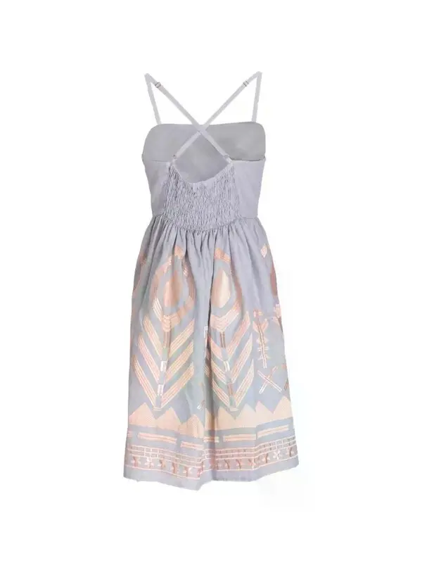 Greek Archaic Kori Embroidered Cross-strap Dress - Grey