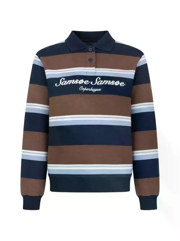 SAMSOE SAMSOE Long-sleeved Striped Polo Top