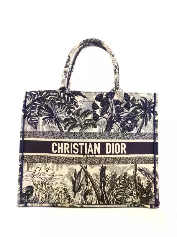 Dior Embroidered Canvas Large Tote Bag - Blue