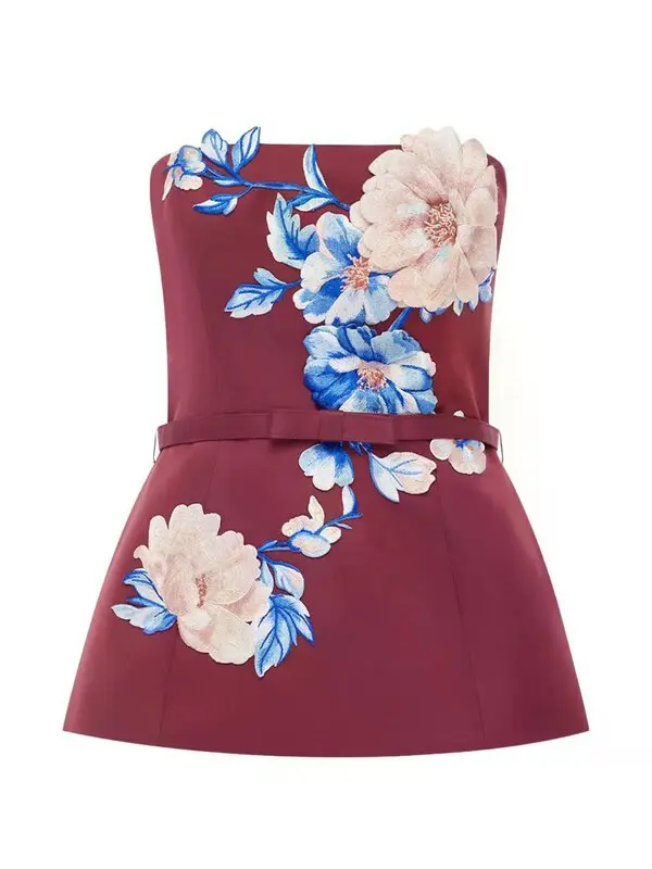 LEO LIN Nadia Floral-appliqué Bustier Top - Red