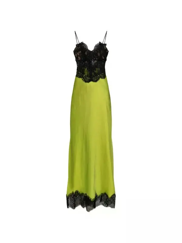SELF-PORTRAIT Satin Lace Midi Dress - Green