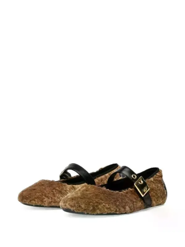 CANDICE COOPER Dafne Brid Teddy Buckle-fastening Ballet Flats - Brown