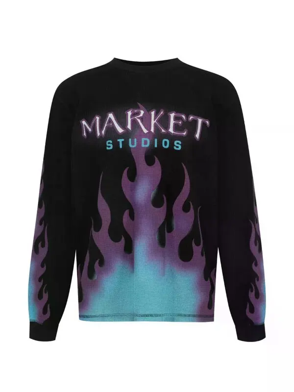 MARKET Logo-print Waffle-knit T-shirt - Black