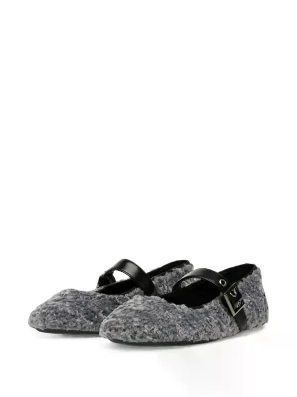 CANDICE COOPER Dafne Brid Teddy Buckle-strap Faux-shearling Ballet Flats - Grey