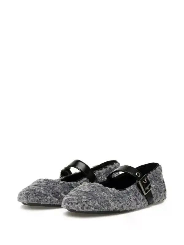 CANDICE COOPER Dafne Brid Teddy Buckle-strap Faux-shearling Ballet Flats - Grey