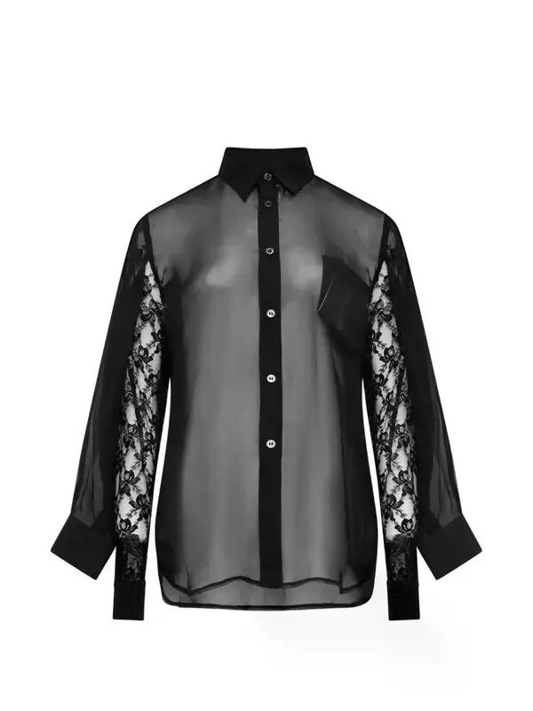 Comme Des Garçons Sheer Lace-panel Shirt - Black