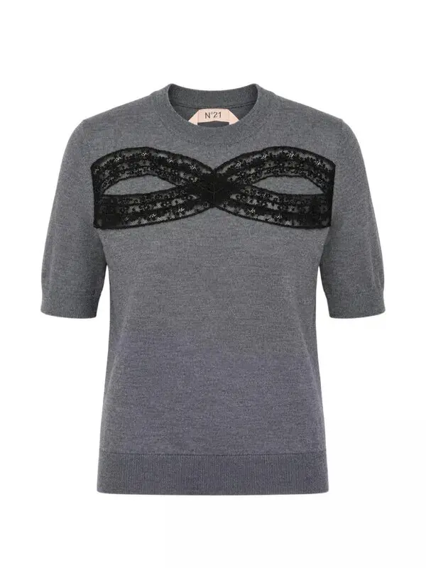 N°21 Lace-trim Crew-neck T-shirt