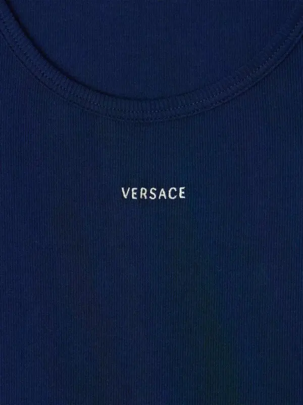 Versace Embroidered-logo Ribbed Cotton-jersey Tank Top