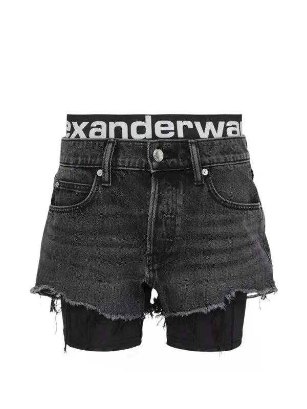 Alexander Wang Logo-waistband Layered Denim Shorts - Black