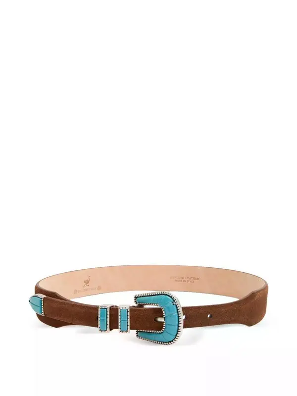 SILVER OSTRICH Leather Belt - Brown