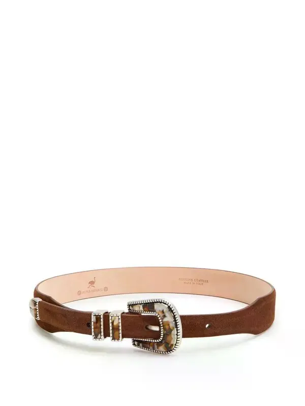SILVER OSTRICH Buckled Leather Belt