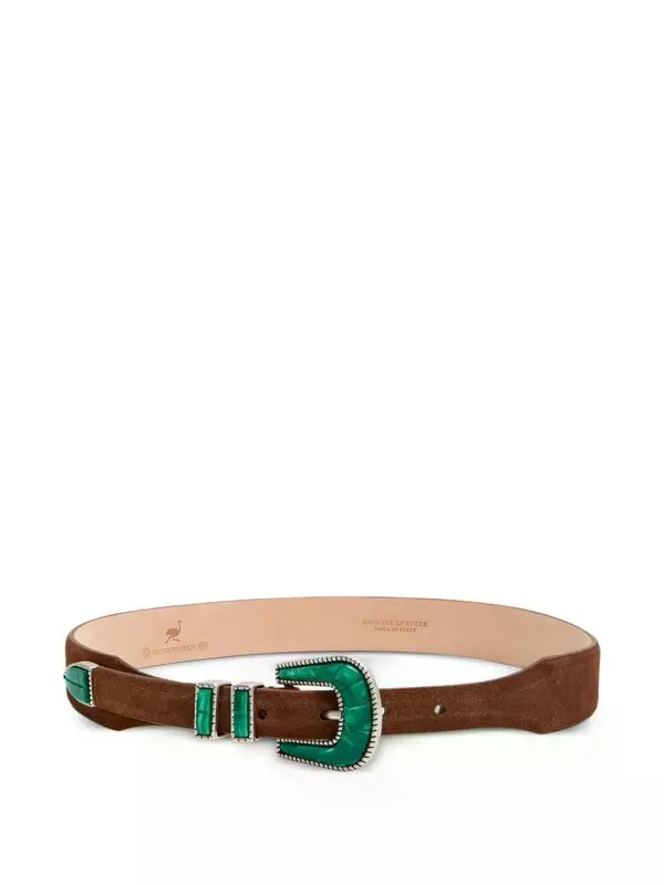 SILVER OSTRICH Leather Belt - Brown