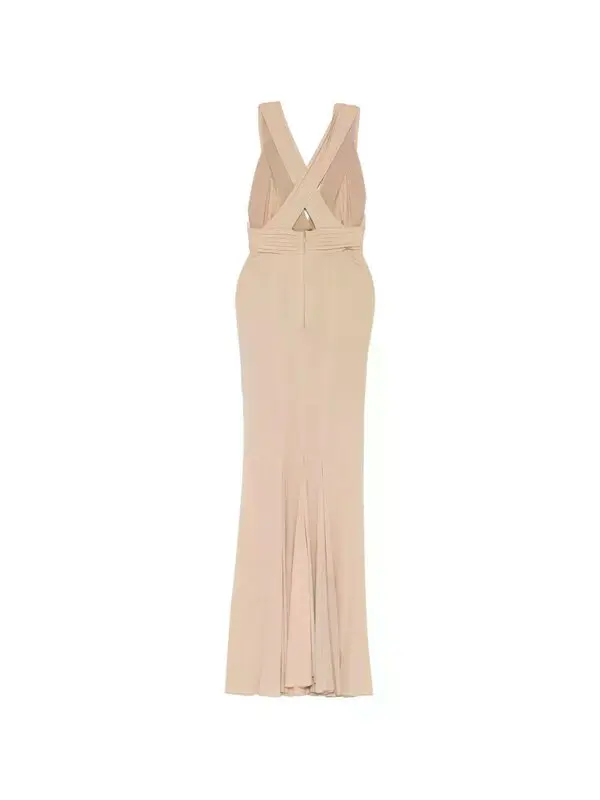 HERVE L. LEROUX Plunge-neck Ruched Gown