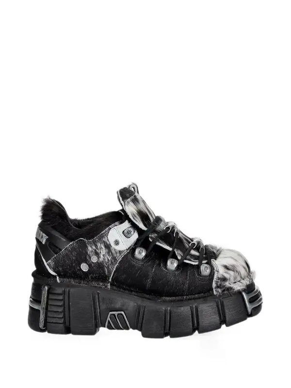 NEW ROCK Panelled Faux-fur Platform Boots - Black