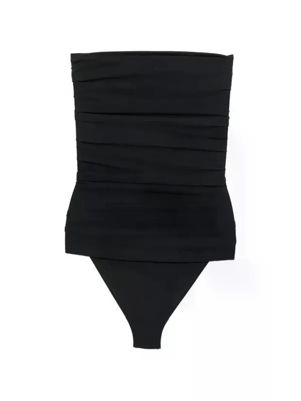 Saint Laurent Logo-plaque Gathered Swimsuit - Black