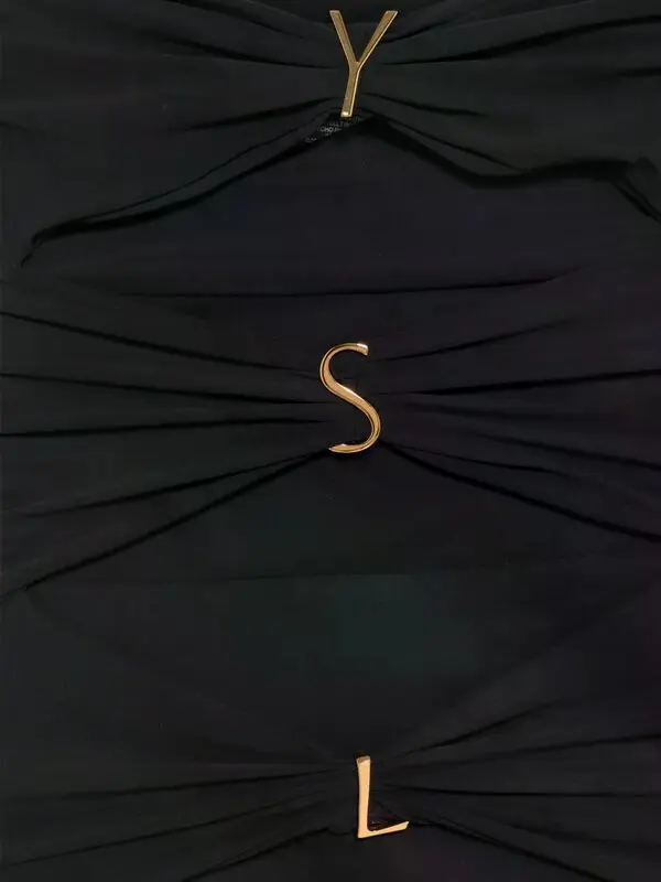 Saint Laurent Logo-plaque Gathered Swimsuit - Black