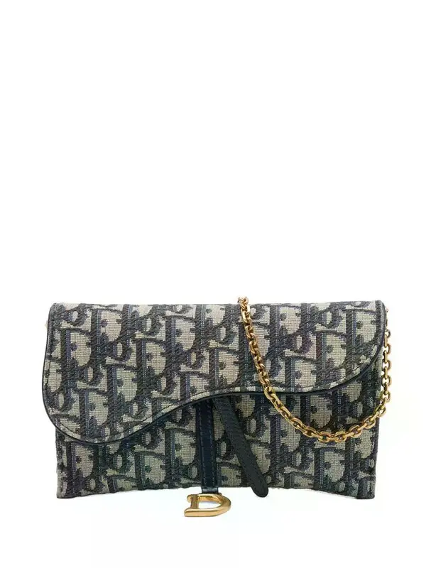 Dior Oblique Canvas Saddle Wallet On Chain Crossbody Bag - Blue