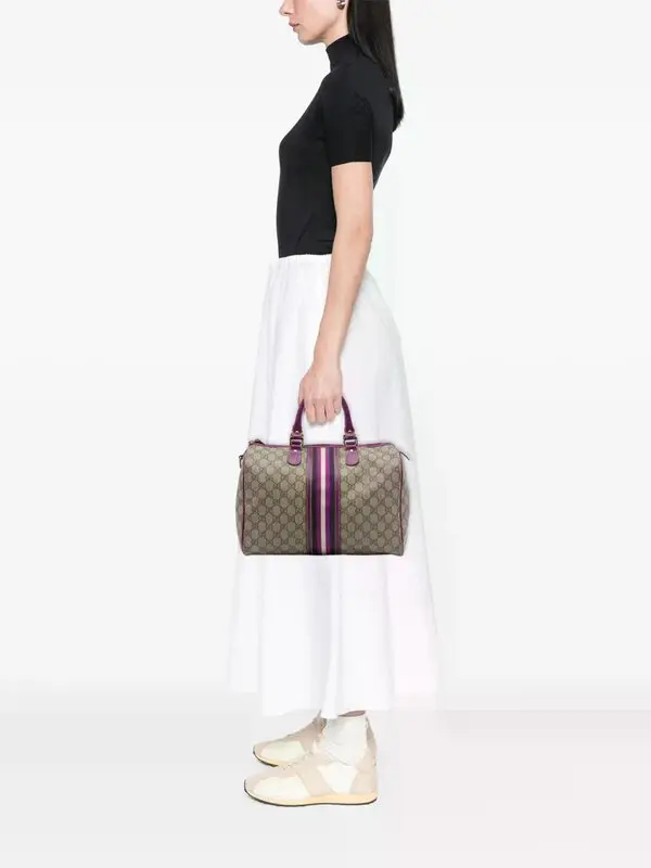 Gucci Gg Supreme Joy Web Boston Bag - Neutrals