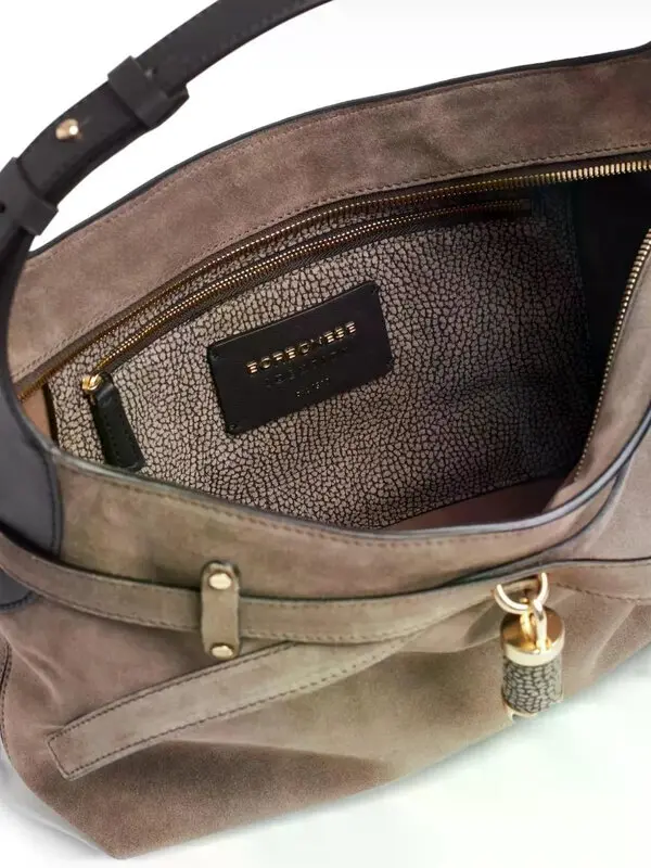 Borbonese B-halo Buckled Suede Shoulder Bag - Neutrals