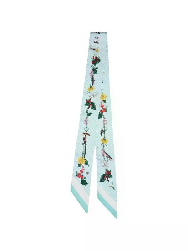 Mulberry Floral Gingham-print Scarf - Blue