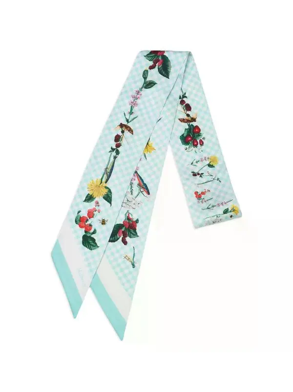 Mulberry Floral Gingham-print Scarf - Blue