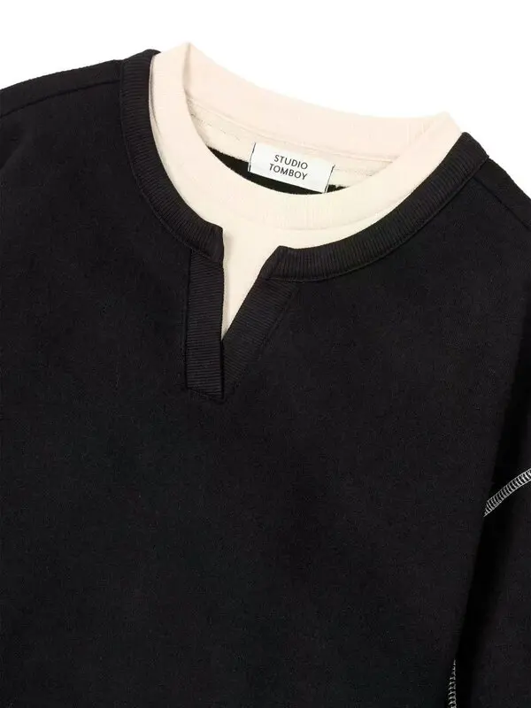STUDIO TOMBOY Layered-style Drawstring Sweatshirt - Black
