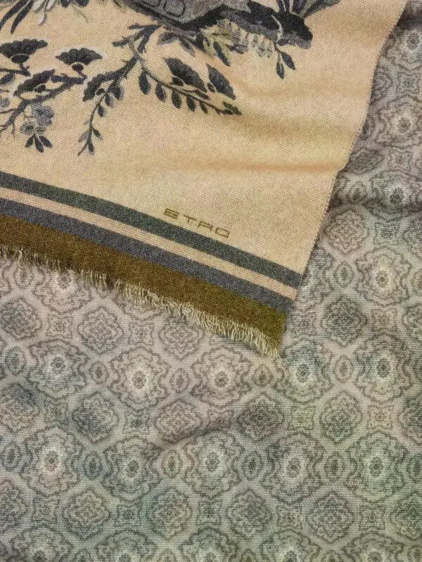 Etro Brushed Wool Scarf With Two Prints - Neutrals
