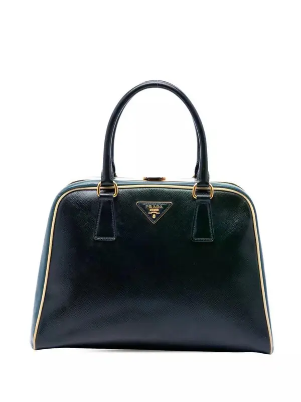 Prada 2000-2013 Bicolor Saffiano Vernice Pyramid Frame Handbag