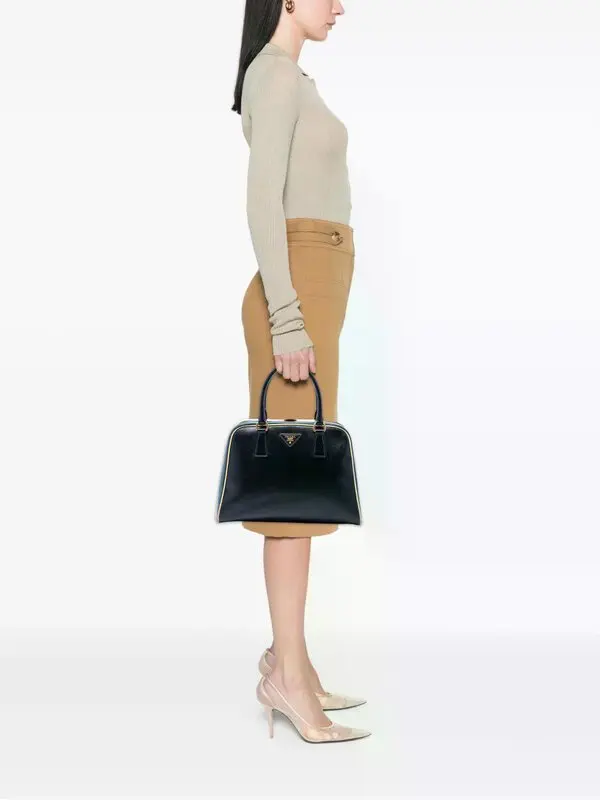 Prada 2000-2013 Bicolor Saffiano Vernice Pyramid Frame Handbag